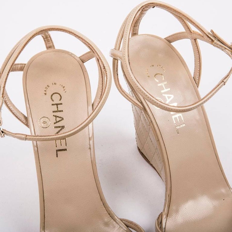 CHANEL Wedge Sandals in Beige Lacquered Quilted Leather Size 40.5FR For ...