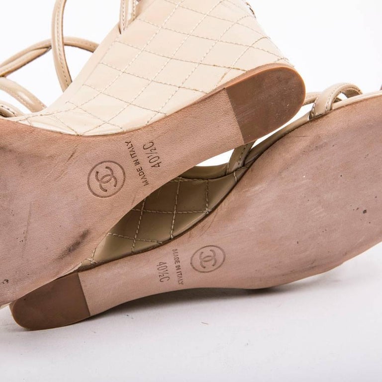 CHANEL Wedge Sandals in Beige Lacquered Quilted Leather Size 40.5FR For ...