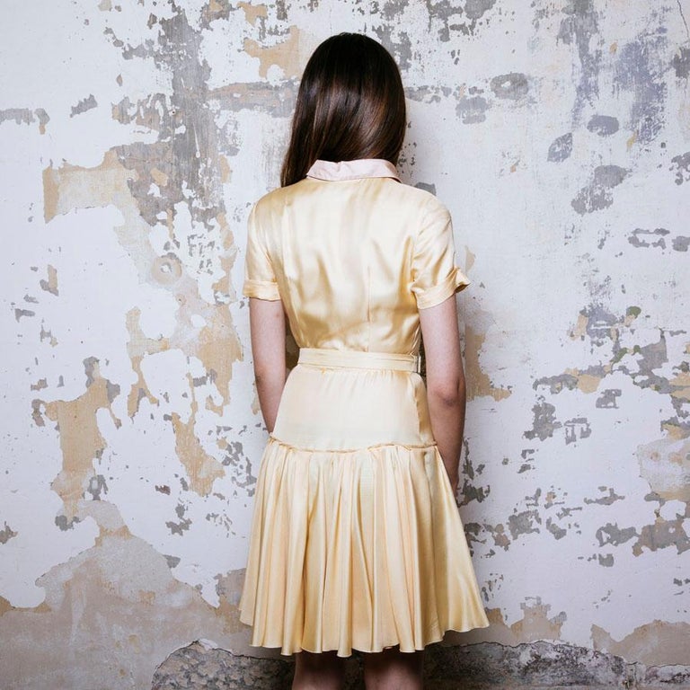 Prada Pale Yellow Silk Beige Border Shirt Dress For Sale at 1stDibs ...
