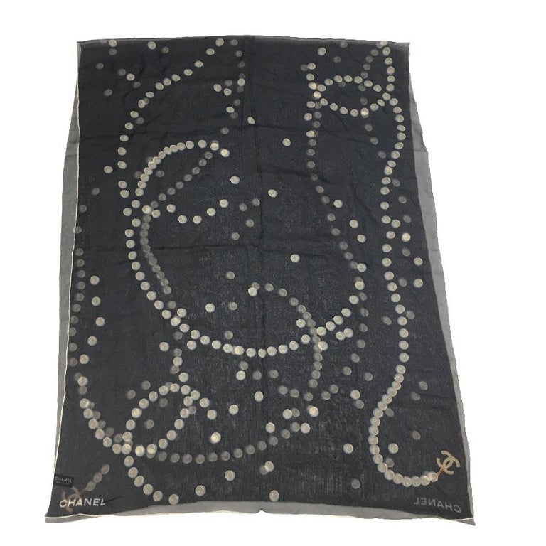 CHANEL Long Scarf in Black Chiffon with Pearls Pattern at 1stDibs ...