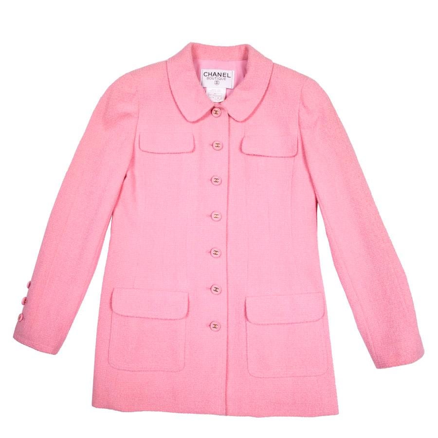 CHANEL Jacket in Pink Wool Tweed Size 38FR For Sale at 1stDibs