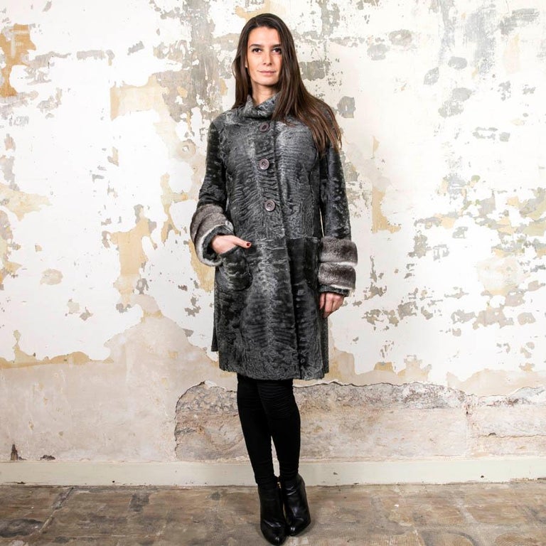AGNES GERCAULT Coat in Gray Astrakhan and Chinchilla Size 40FR For Sale ...