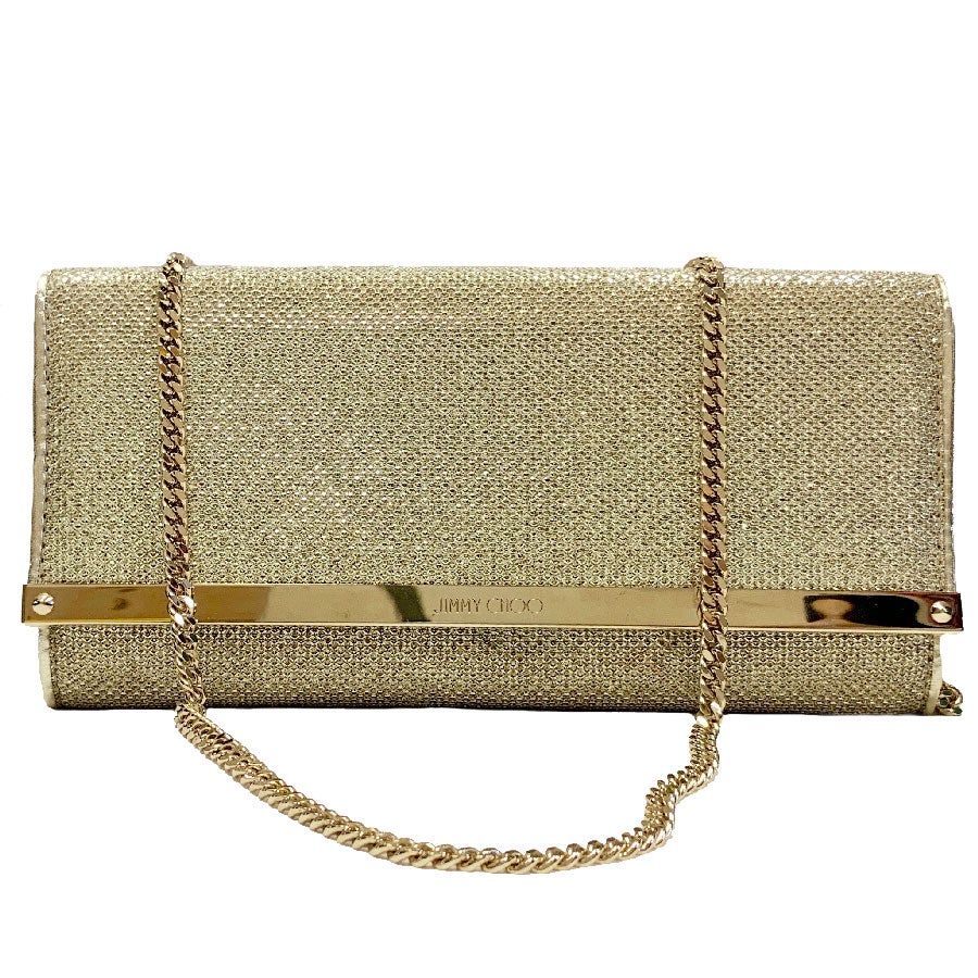 Jimmy Choo Brown Satin Clutch with Gold Cutout Handle For Sale at 1stDibs