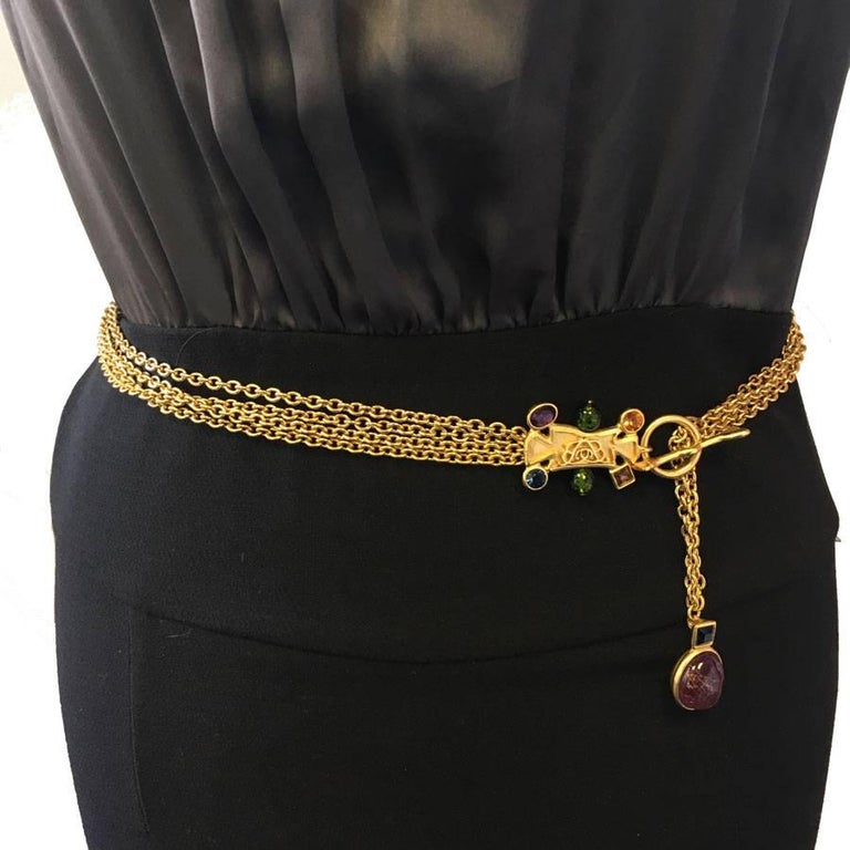 BALENCIAGA 4 Gilded Metal Chains Belt with Rhinestones and Glittery ...