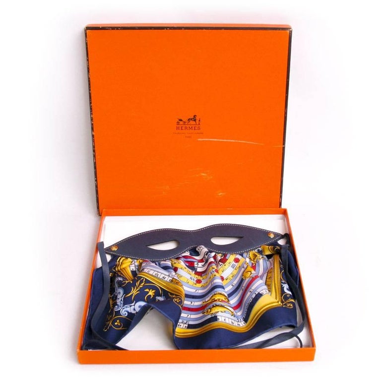 HERMES Mask in Silk Scarf and Blue Leather at 1stDibs | hermes mask ...