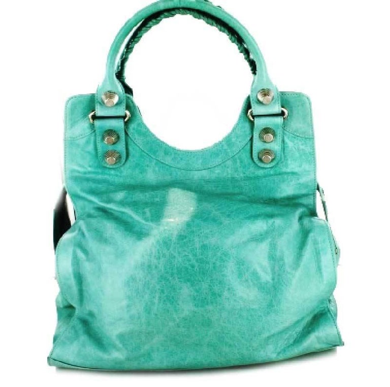 BALENCIAGA Top Handle Bag in Aged Green Turquoise Leather at 1stDibs ...