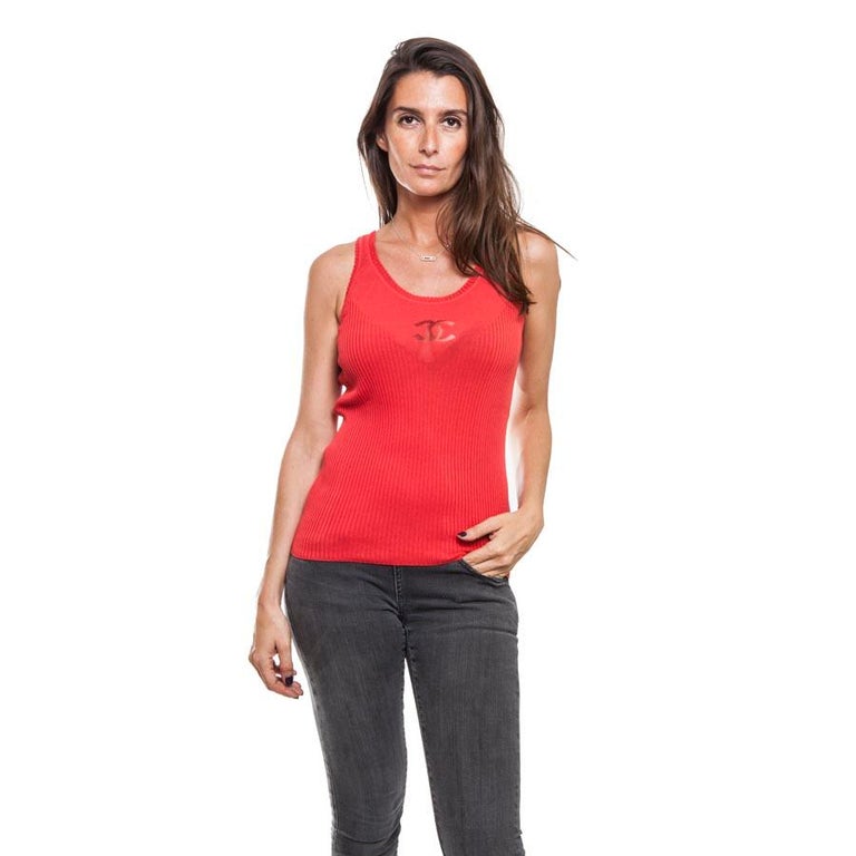 CHANEL Tank Top in Red Stretch Cotton Size 36FR at 1stDibs