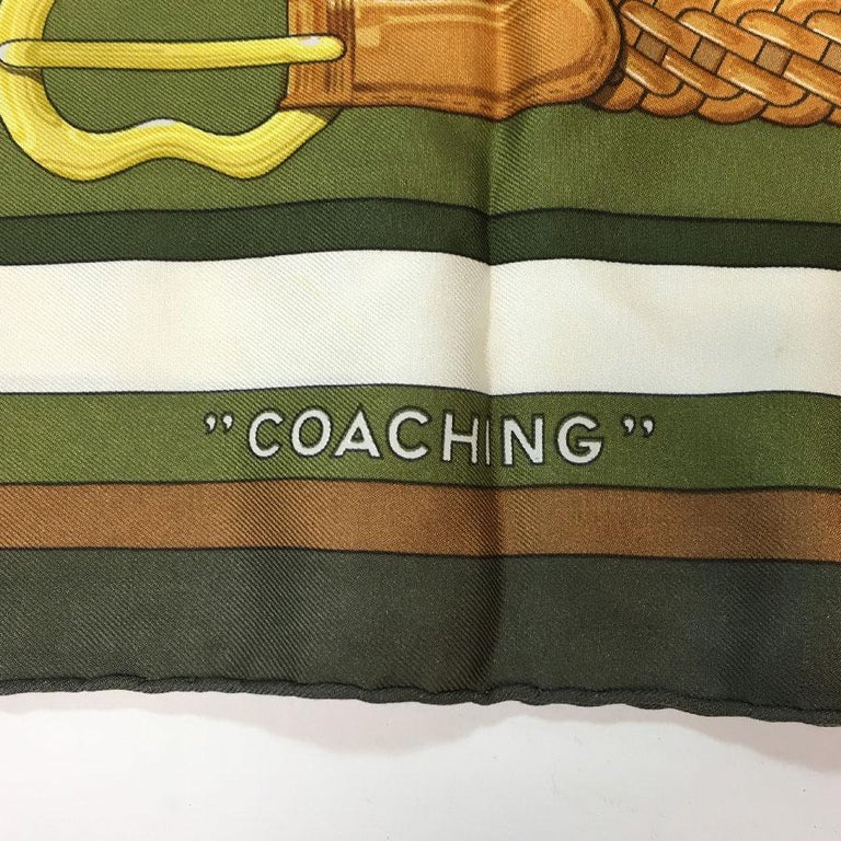HERMES 'Coaching' Scarf in Khaki Silk at 1stDibs