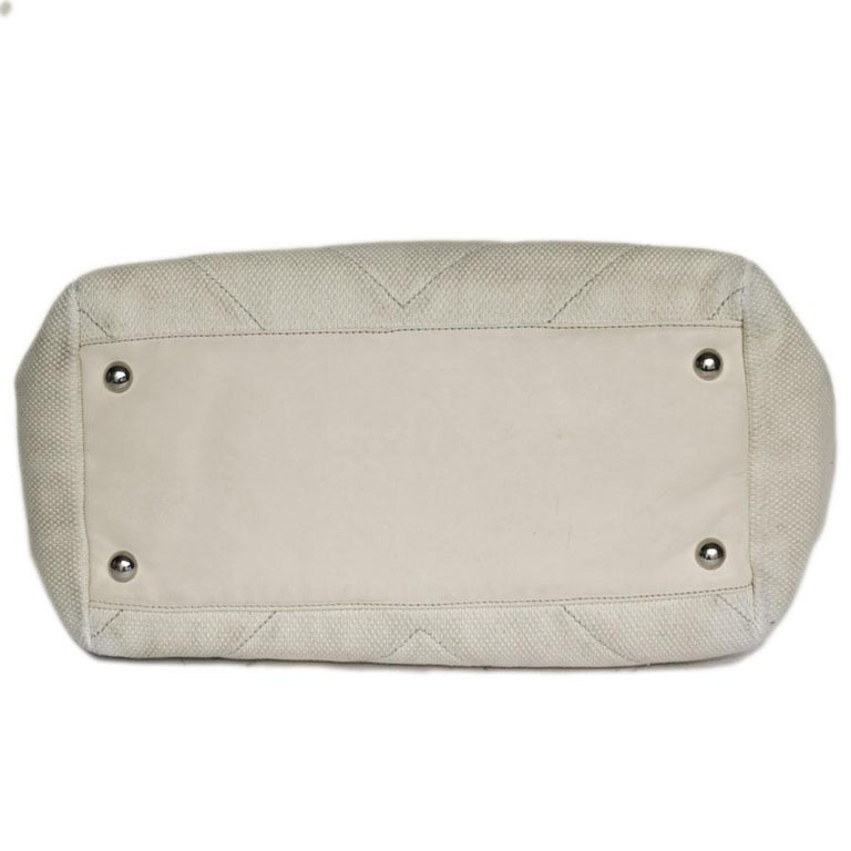 Chanel Ecru Canvas and Leather Tote Bag For Sale at 1stDibs