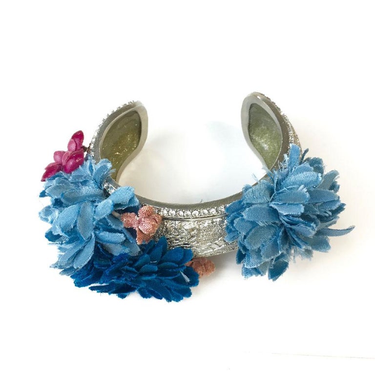 CHANEL Rigid Cuff Bracelet in Silver Metal set with rhinestones and ...