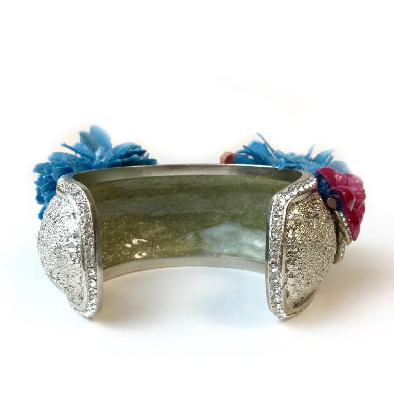 CHANEL Rigid Cuff Bracelet in Silver Metal set with rhinestones and ...