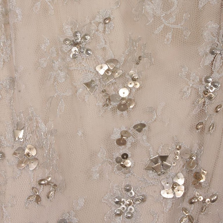 Valentino Sleeveless Cocktail Dress In Silver Lace Embroidered With