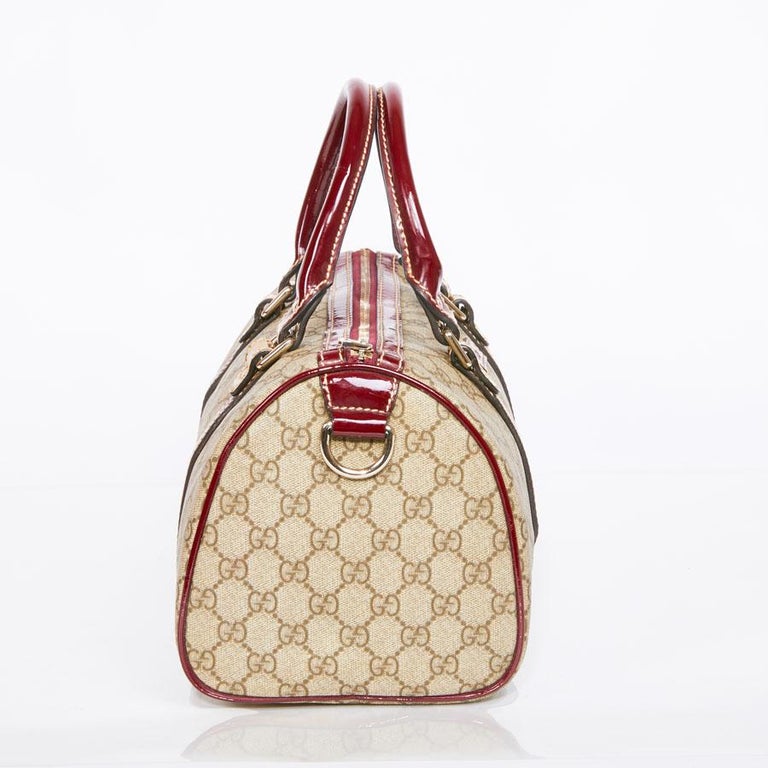 GUCCI Bag, Speedy Model, in Gray Monogram Canvas and Burgundy Patent ...