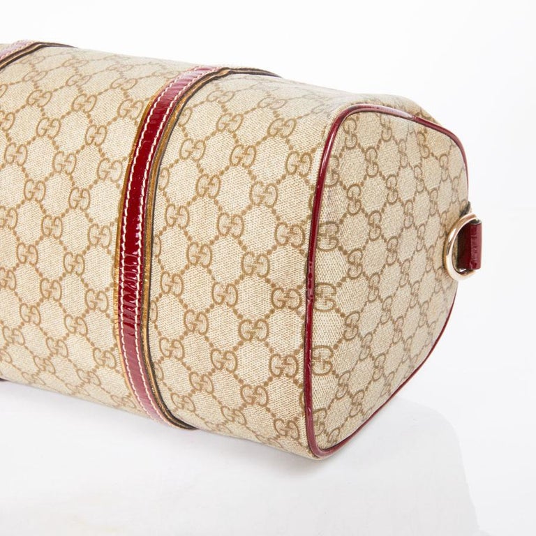 GUCCI Bag, Speedy Model, in Gray Monogram Canvas and Burgundy Patent ...