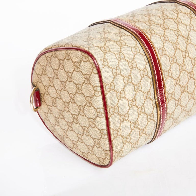 GUCCI Bag, Speedy Model, in Gray Monogram Canvas and Burgundy Patent ...