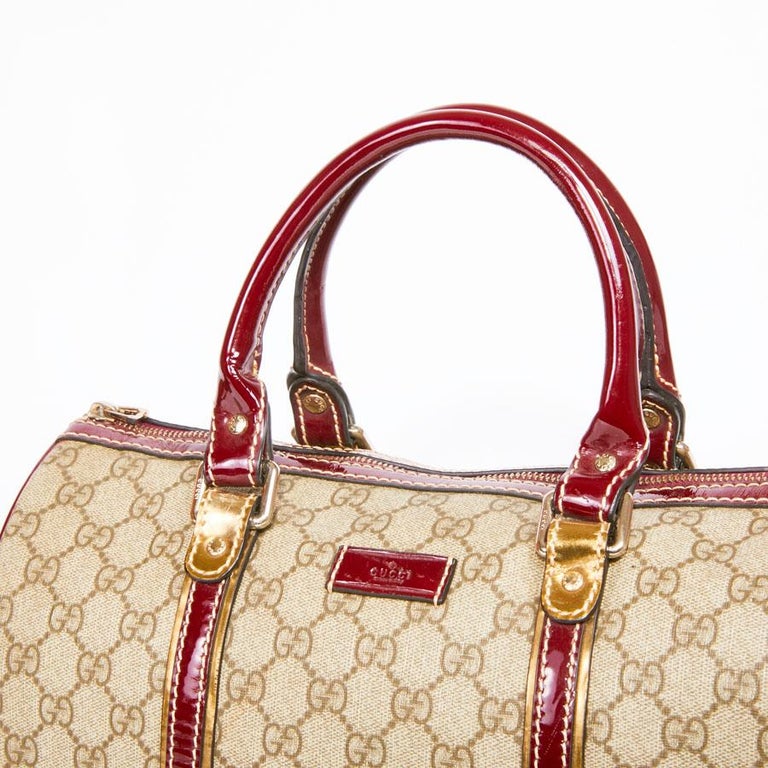 GUCCI Bag, Speedy Model, in Gray Monogram Canvas and Burgundy Patent ...