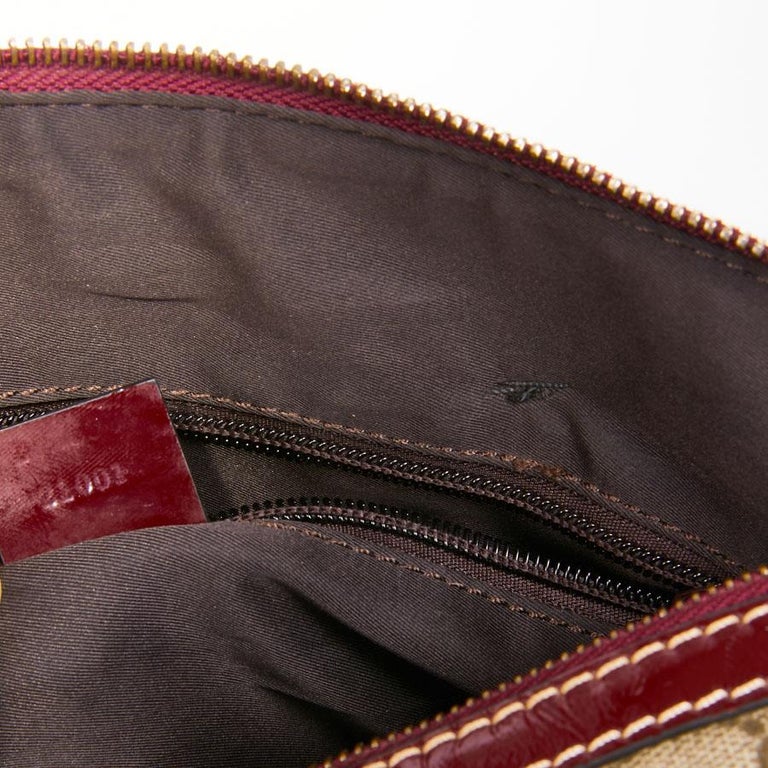 GUCCI Bag, Speedy Model, in Gray Monogram Canvas and Burgundy Patent ...