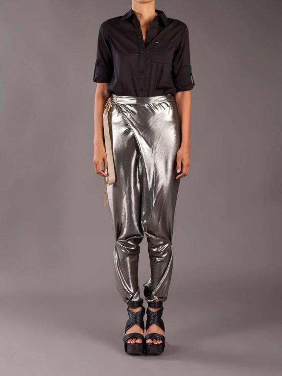 Thimister Couture Draped Metallic Silver Wrap Harem Pants For Sale at ...