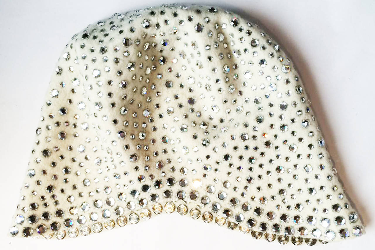 Dorothy McGuire's Crystal Encrusted Skull Cap 1960s at 1stDibs