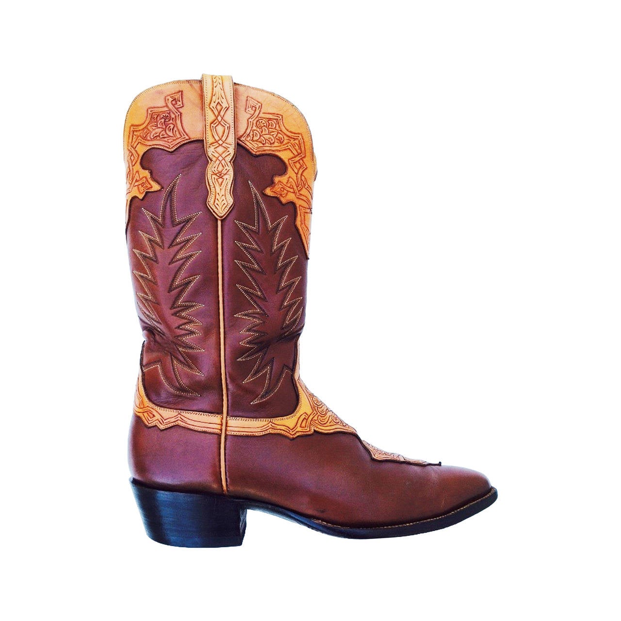 Gents Custom Hand Tooled Leather Cowboy Boots 10.5D at 1stDibs