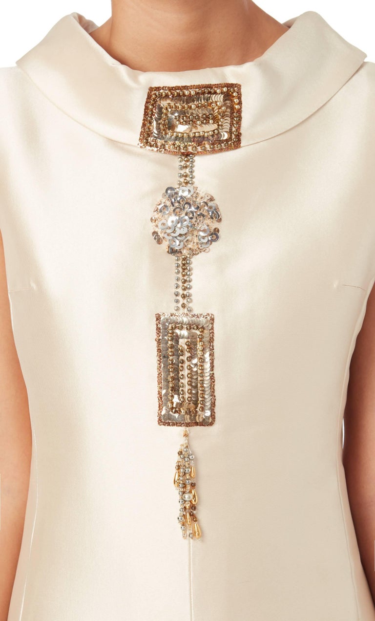 Lanvin cream dress with embellishment, circa 1963 For Sale at 1stDibs