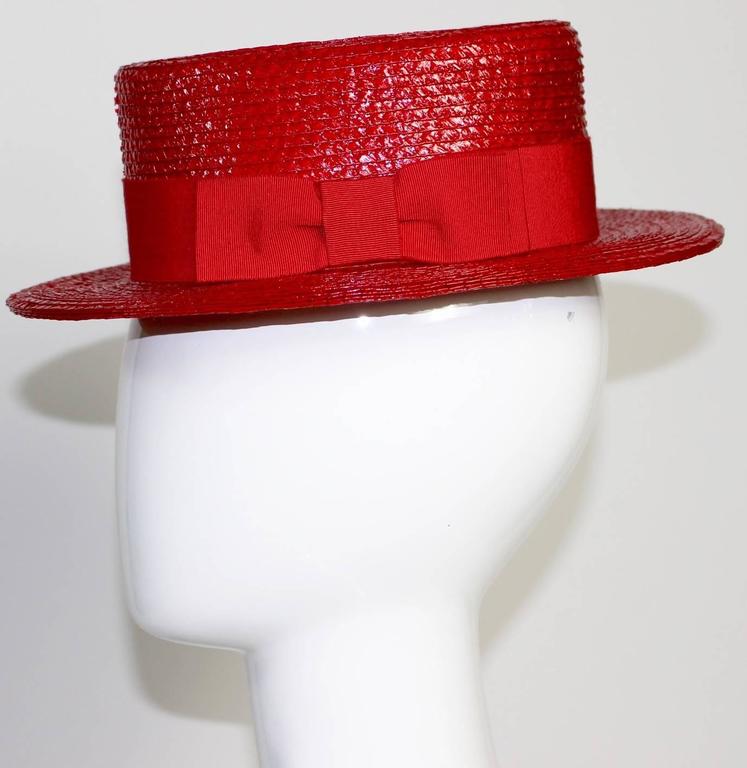1990s Givenchy Red Straw Boater Grosgrain Bow Hat at 1stDibs | red ...