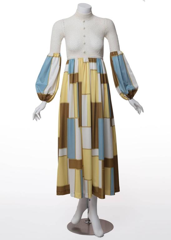 1960s Sally Levison of London Crochet Color Block Jersey Maxi Dress at ...