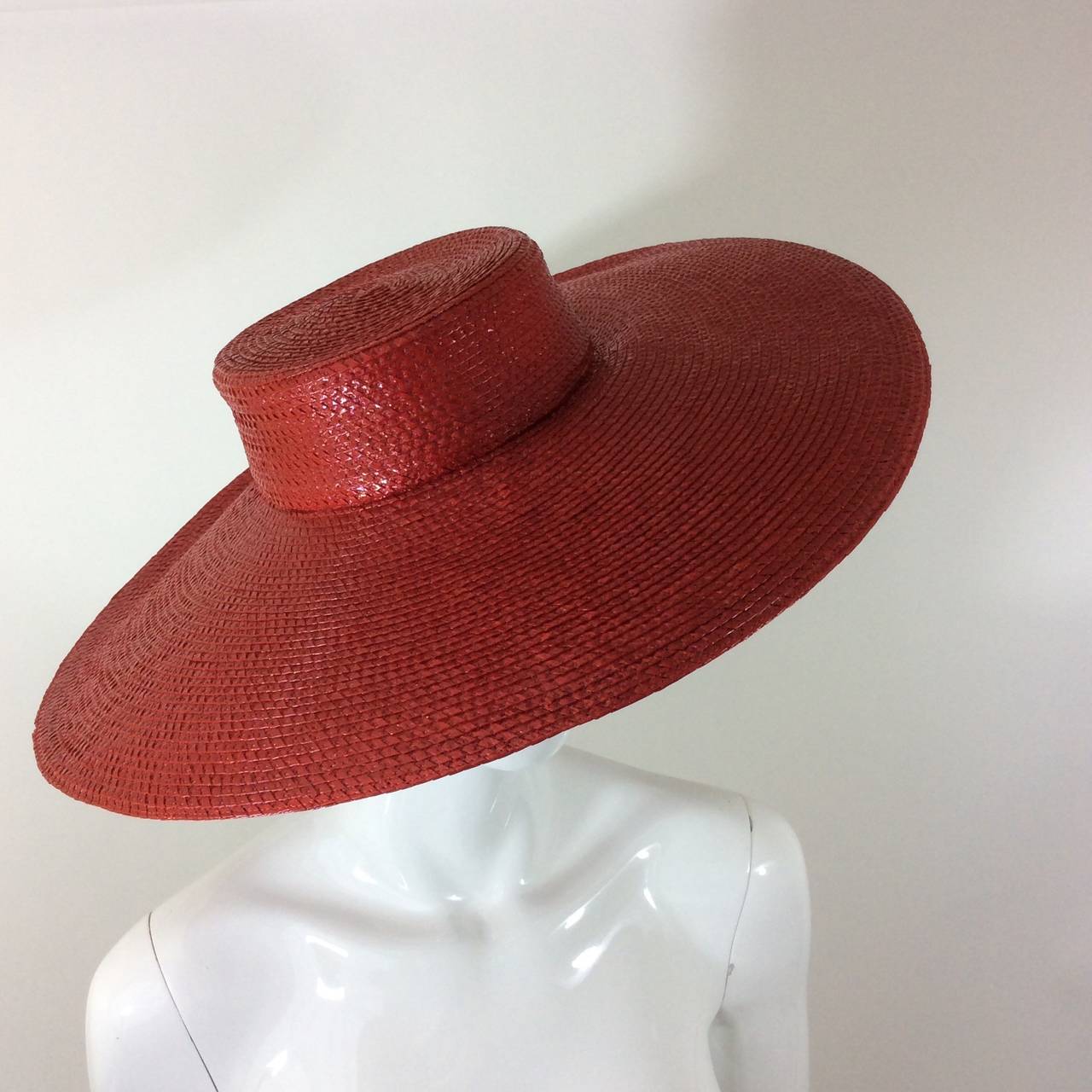 Vintage Givenchy Boutique Glossy Straw Red Hat at 1stDibs