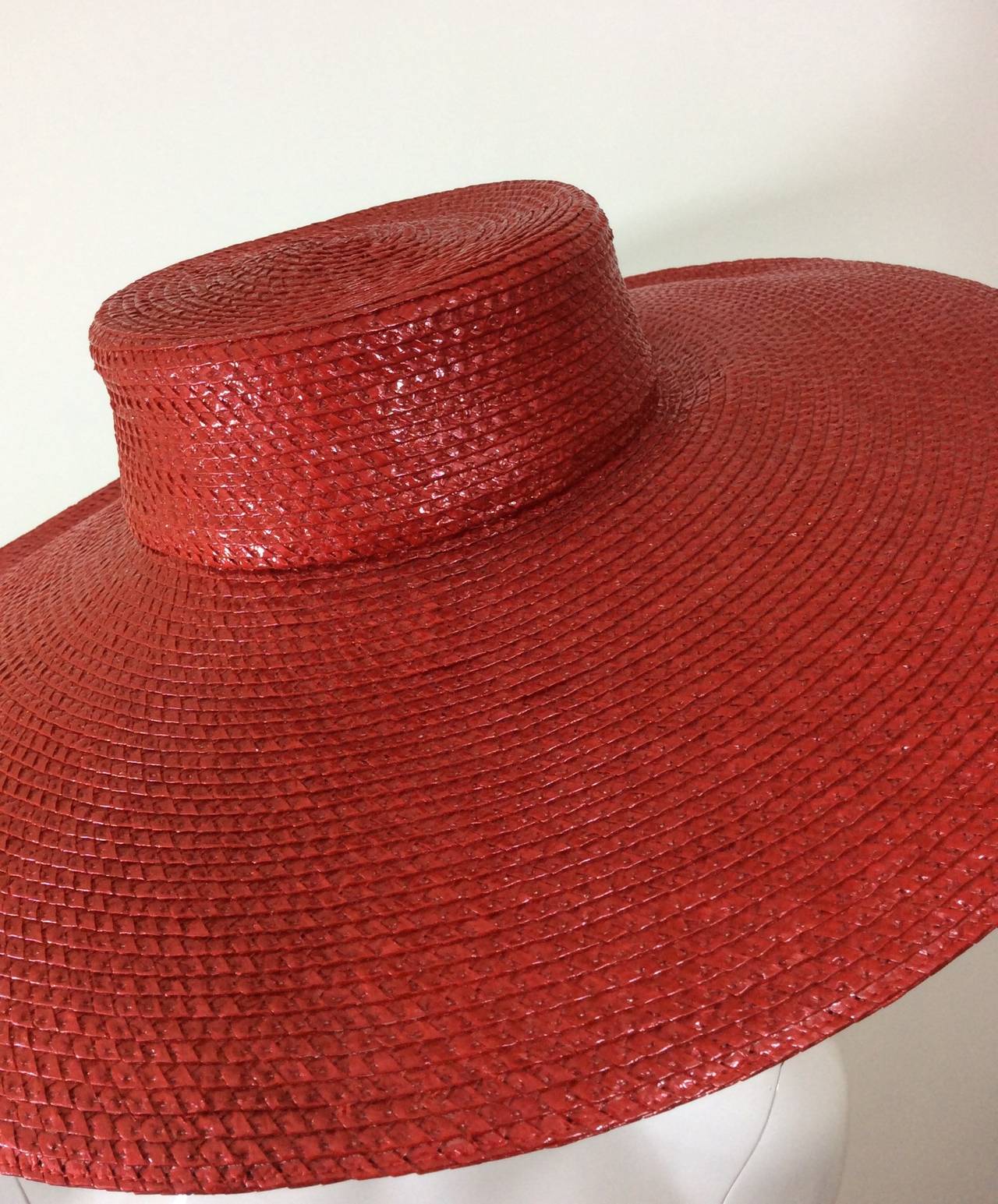 Vintage Givenchy Boutique Glossy Straw Red Hat at 1stDibs
