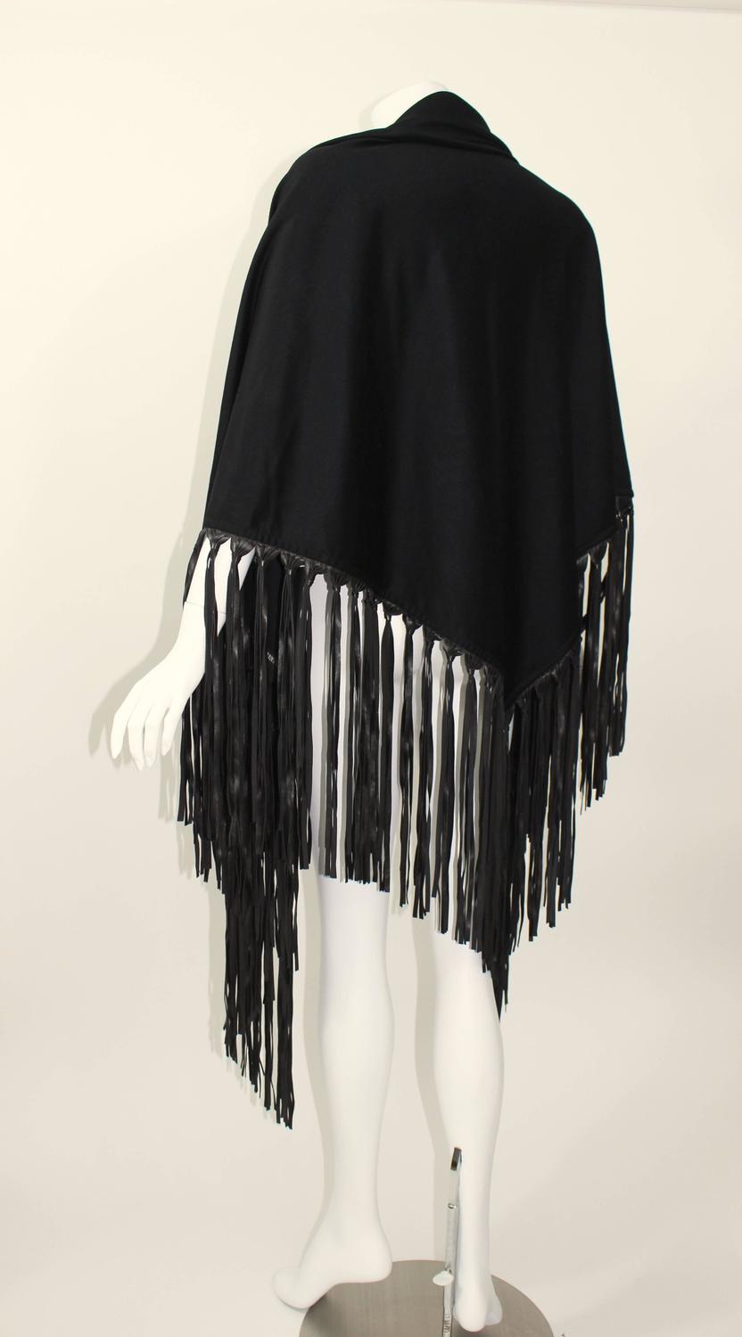 Hermes attributed Black Cashmere and Leather Fringe Shawl For Sale at ...