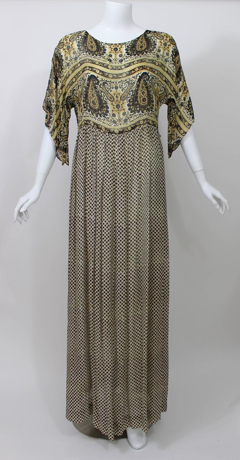 Vintage 1970s Bergdorf Goodman India Silk Maxi Dress For Sale at 1stdibs