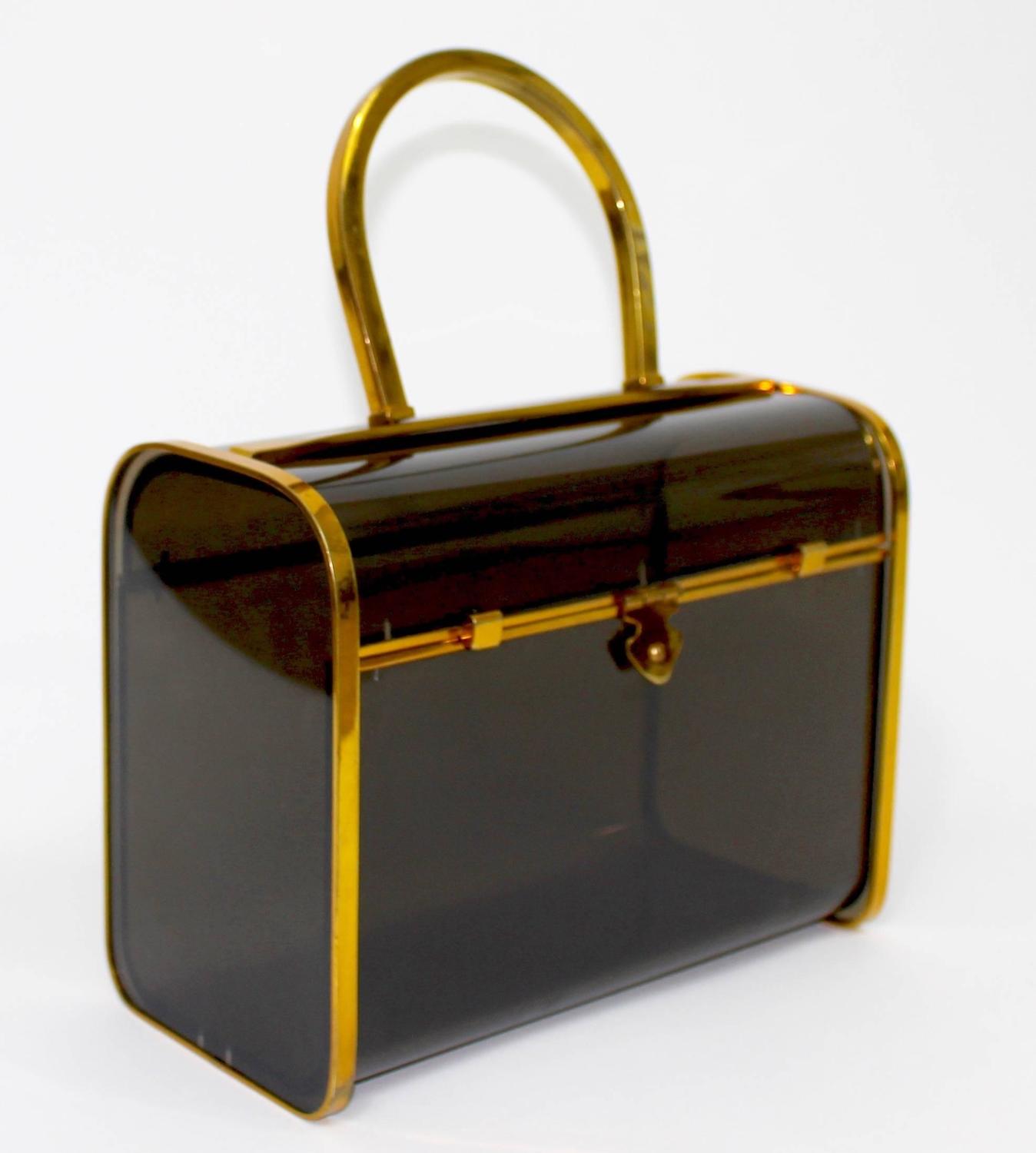 Judith Leiber Smoke Lucite and Brass Top Handle Bag/ Purse Vintage ...