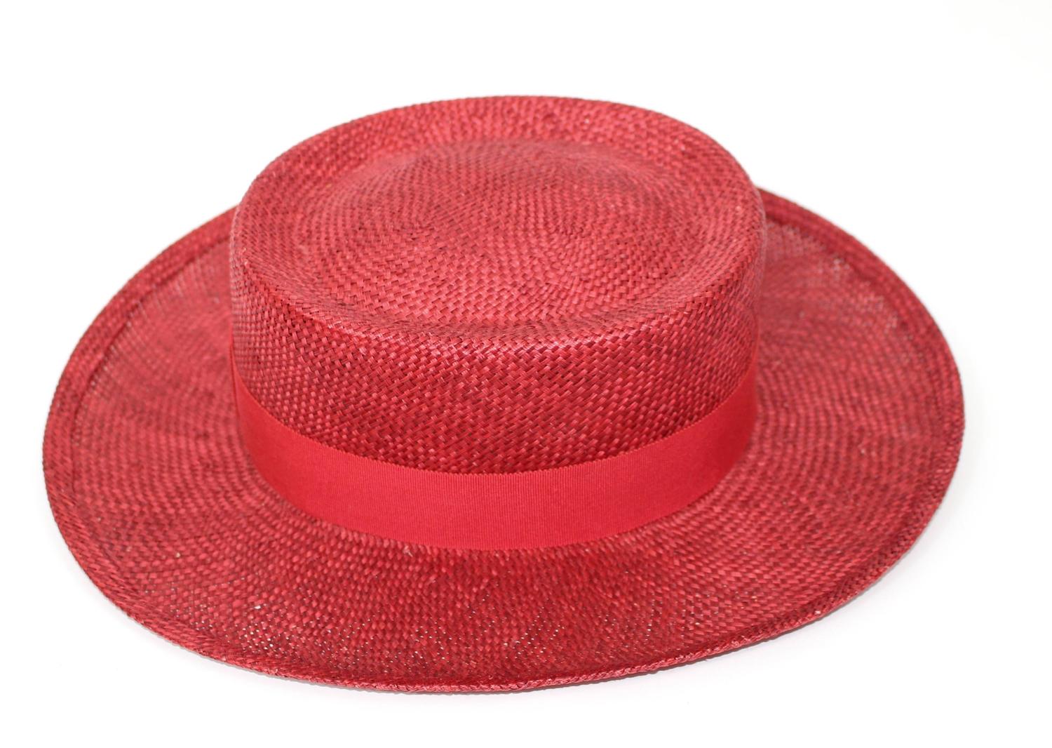 Vintage Chanel Cherry Red Straw Hat For Sale at 1stdibs