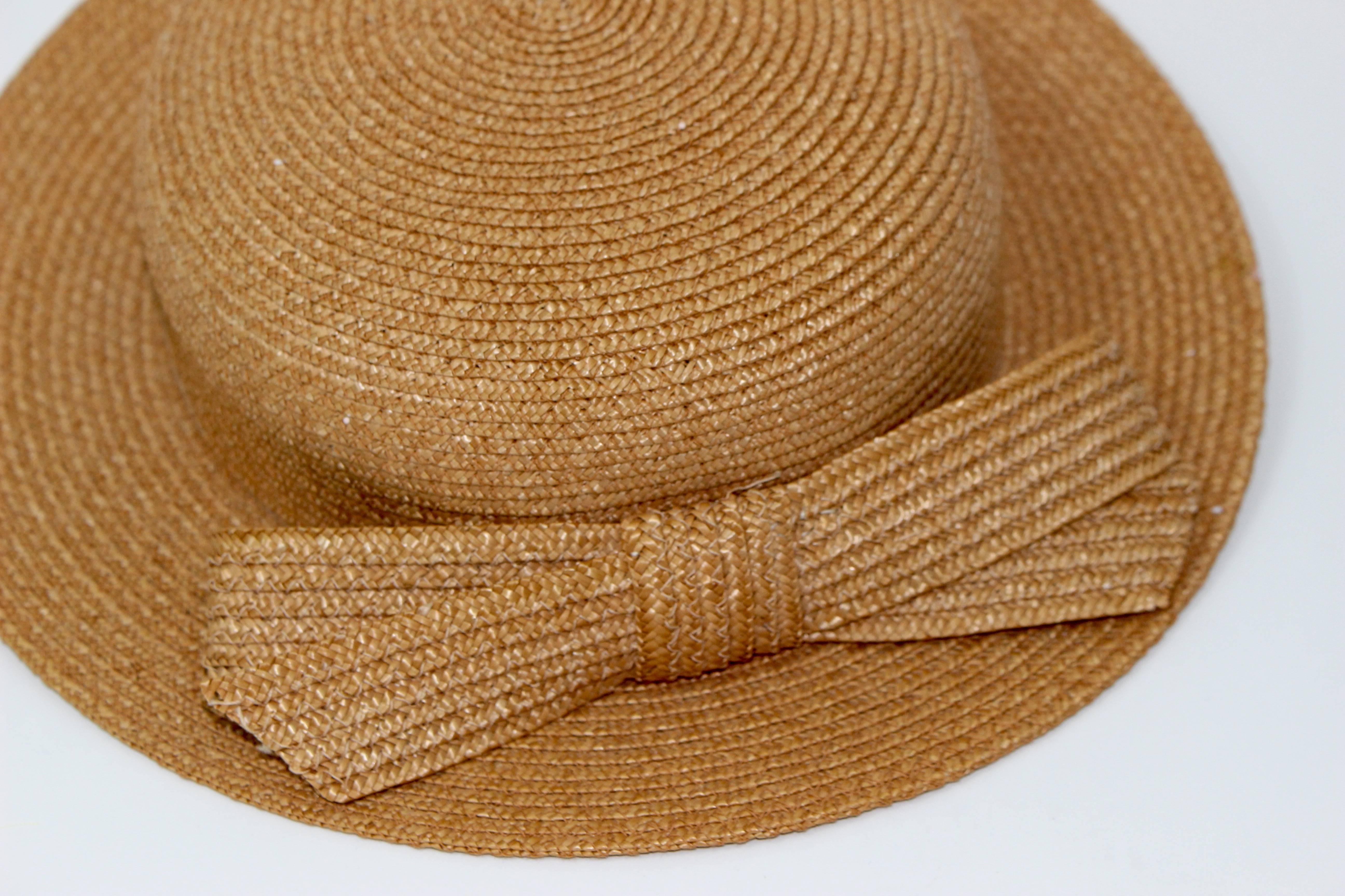 Vintage Emillio Pucci Woven Straw Tan Hat with Bow For Sale at 1stDibs