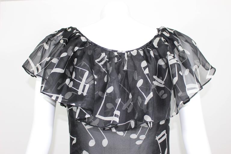 Yves Saint Laurent Documented Silk Black and White Music Note Dress ...