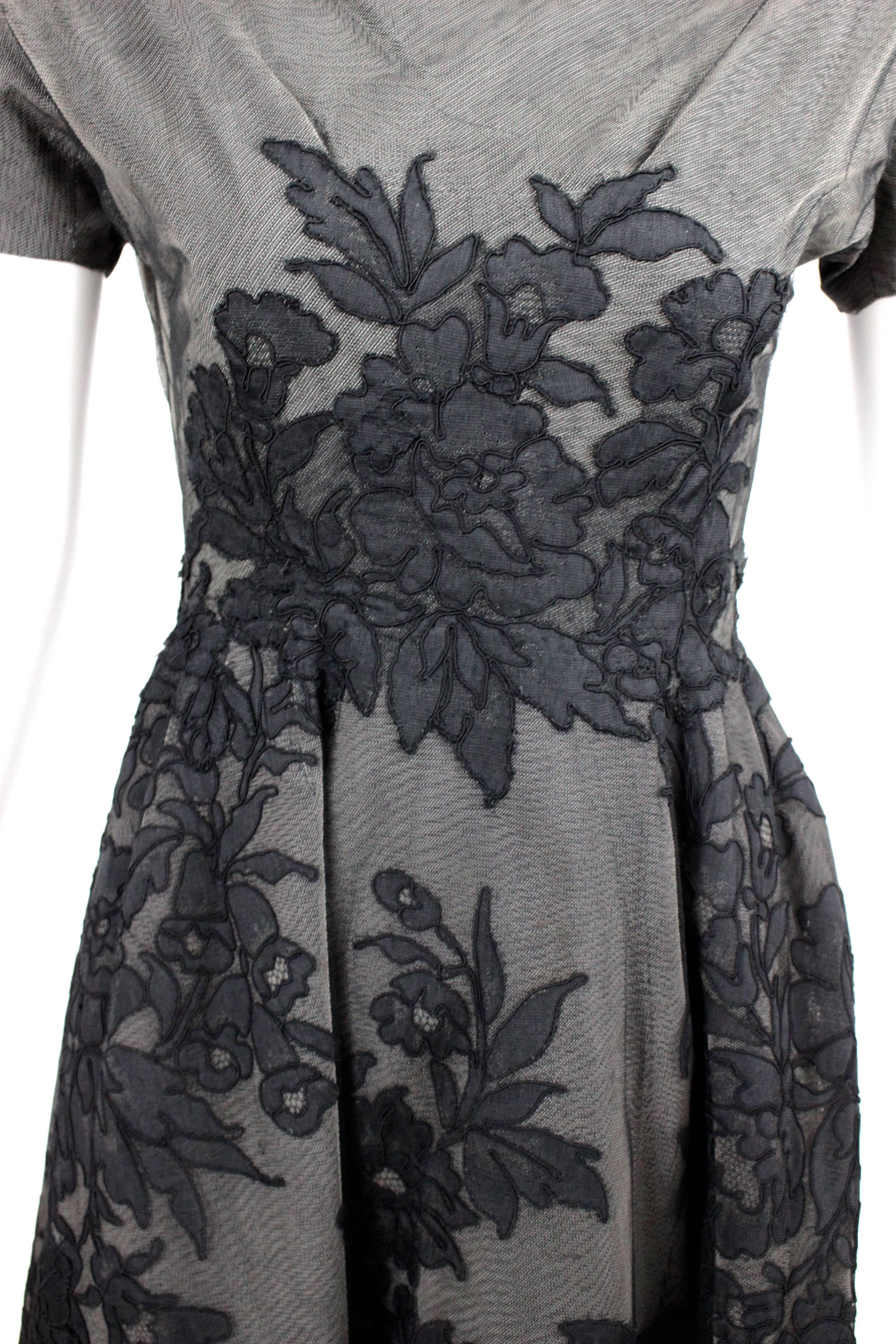 1950s Mort Mogel Black Lace and Charcoal Grey Net Full Skirt Cocktail ...