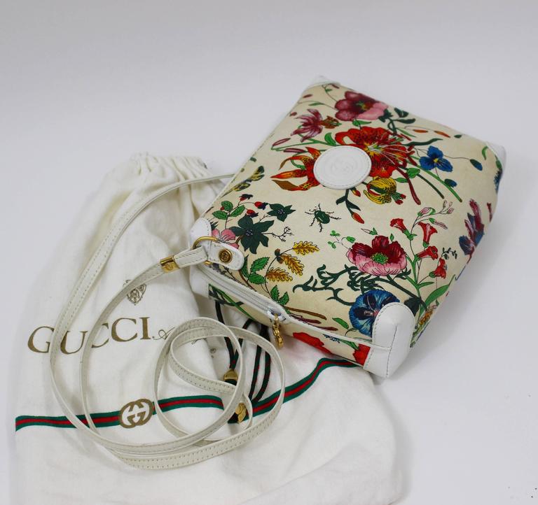 Vintage Gucci Floral Canvas White Leather Cross Body Shoulder Bag Purse ...