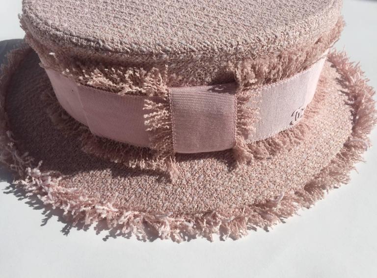 Chanel Pink Tweed Grosgrain Bow Trim Runway Chapeaux Hat at 1stDibs ...