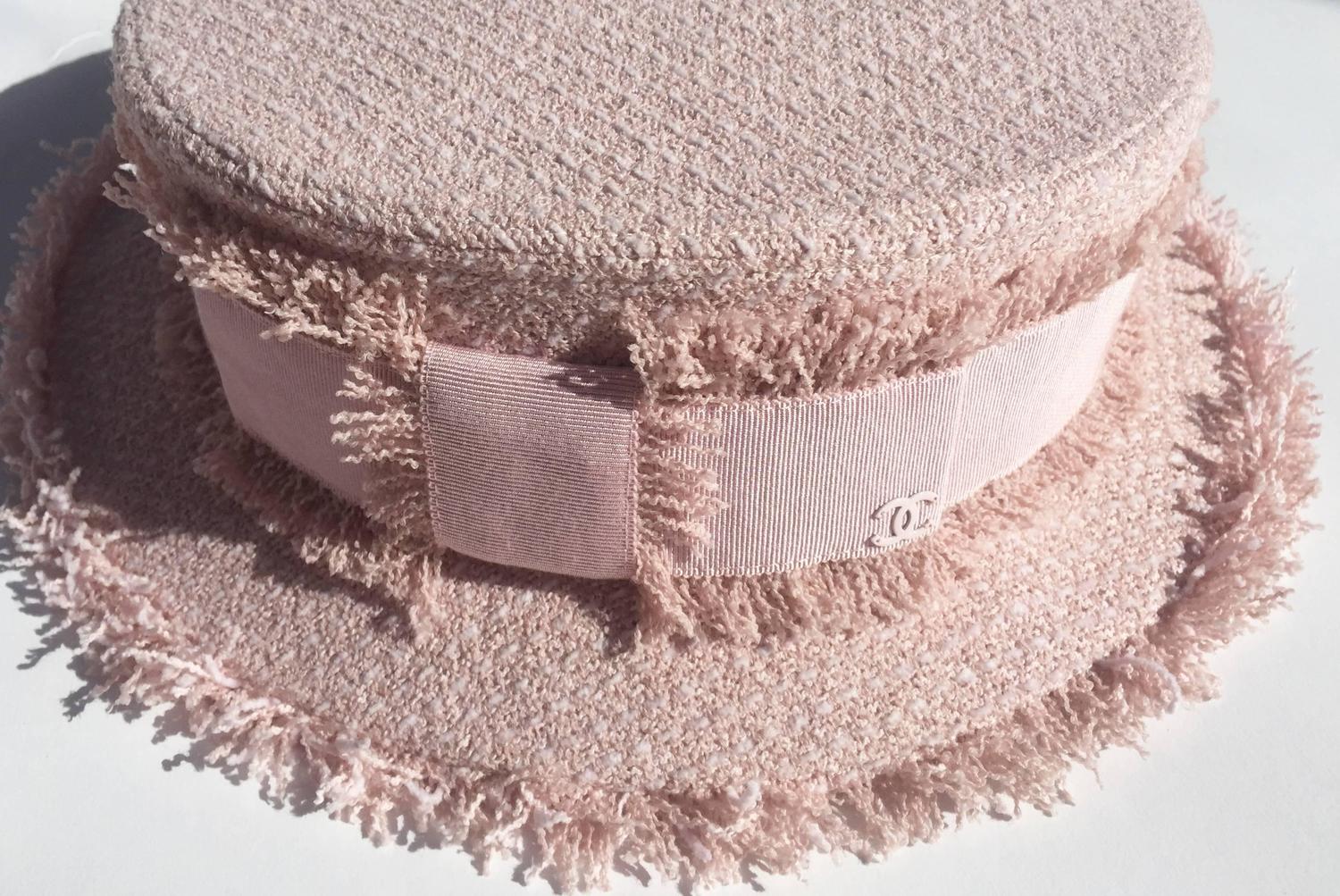 Chanel Pink Tweed Grosgrain Bow Trim Runway Chapeaux Hat at 1stdibs