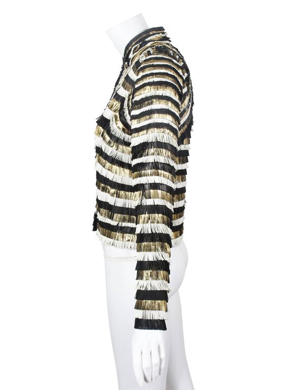 Gucci Spring 2012 Runway Black White Gold Fringe Leather Jacket at ...