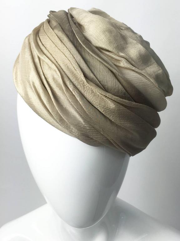 1950s Christian Dior Draped and Pleated Silk Ombre Beige Turban Hat For ...