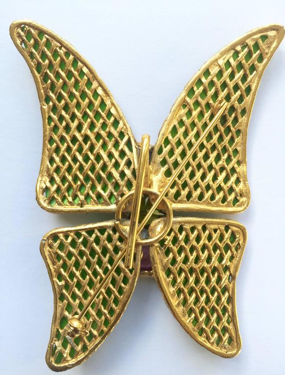 Vintage Yves Saint Laurent Green Enamel and Gold Butterfly Pin YSL at ...