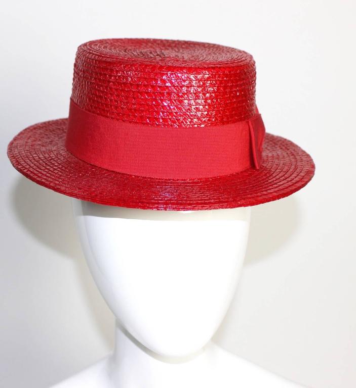 1990s Givenchy Red Straw Boater Grosgrain Bow Hat at 1stDibs | red ...