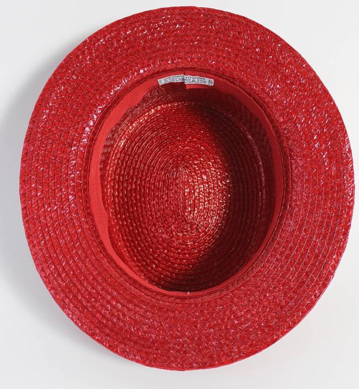 1990s Givenchy Red Straw Boater Grosgrain Bow Hat at 1stDibs | red ...