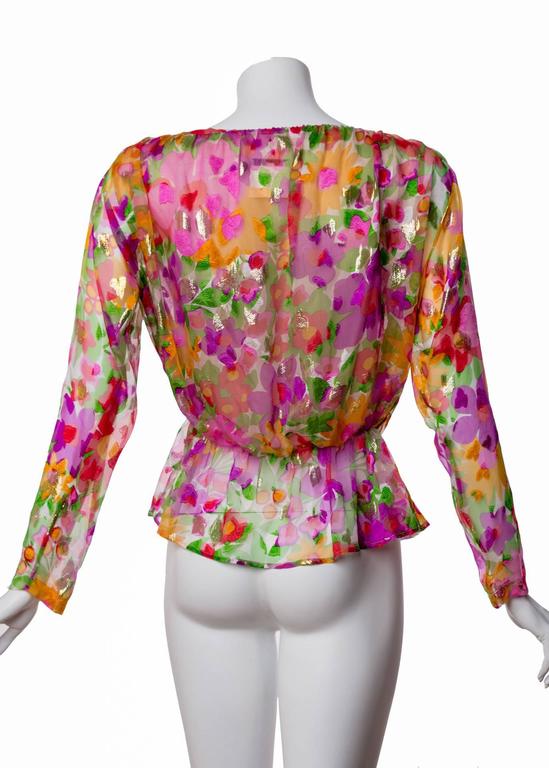 Vintage Yves Saint Laurent Sheer Metallic Floral Silk Plunge Neck ...