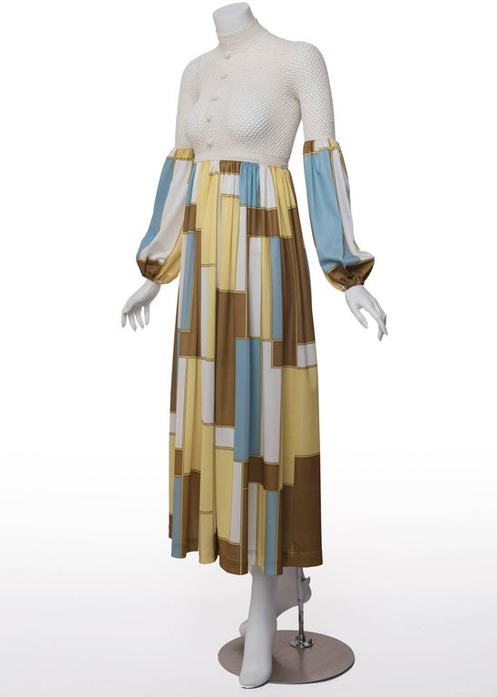 1960s Sally Levison of London Crochet Color Block Jersey Maxi Dress at ...