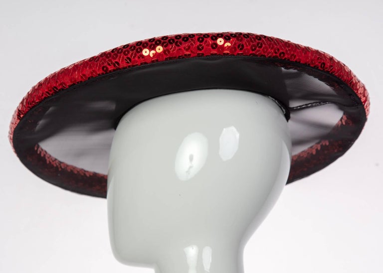 Yves Saint Laurent Couture Black Illusion Red Sequins Hat YSL, 1989 For ...