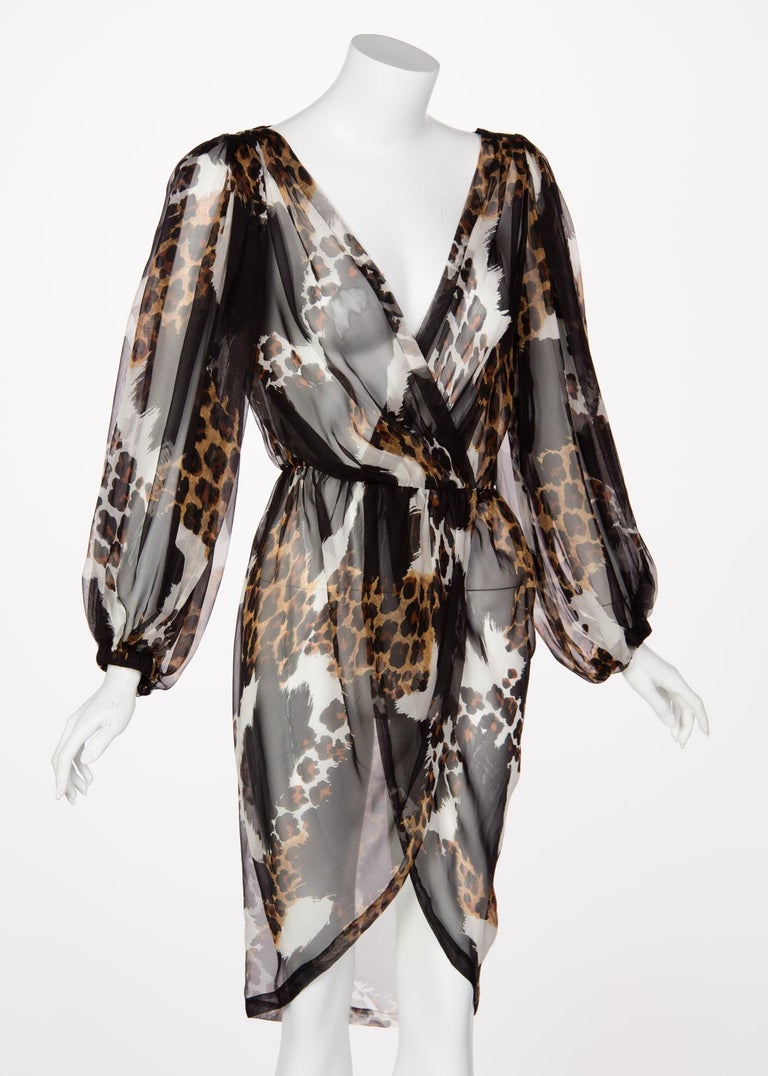 1990s Yves Saint Laurent Sheer Silk Leopard Animal Print Dress Jacket ...