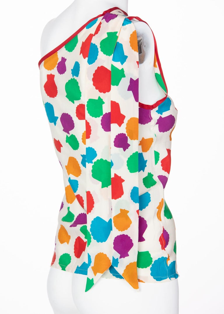 1970s Yves Saint Laurent Multicolor Sea-Shell Print Sleeveless Blouse ...