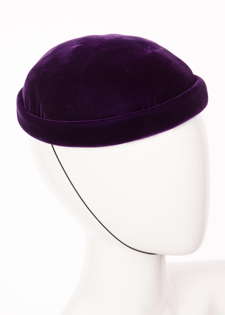 Givenchy Amethyst Purple Velvet Bumper Hat, 1970s For Sale at 1stDibs